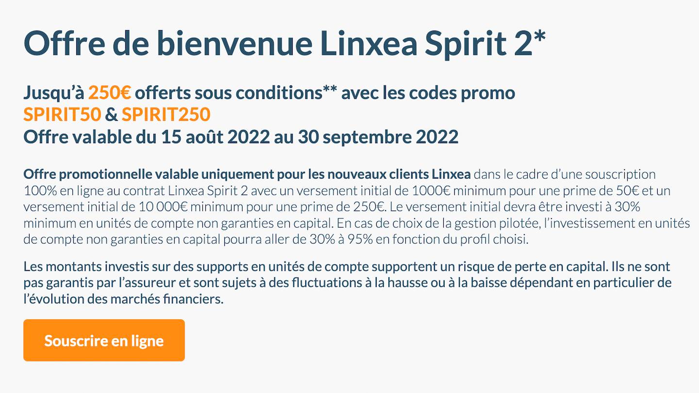 Linxea Spirit 2 : Jusqu'à 250 euros de bonus de bienvenue