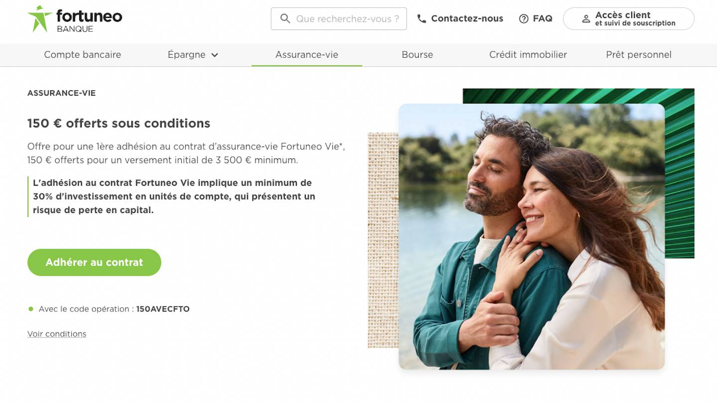 Fortuneo Vie : jusqu'à 150 euros pour une première adhésion