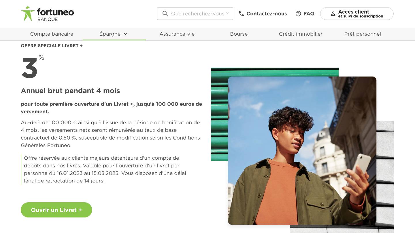 Livret + Fortuneo : un taux boosté à 3% pendant 4 mois